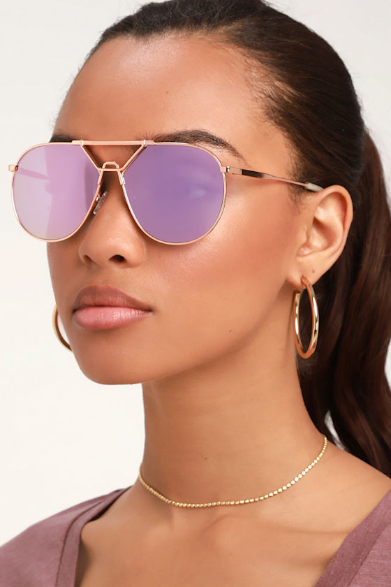 Cute Purple Aviator Sunglasses Rose Gold Sunglasses Aviators Lulus