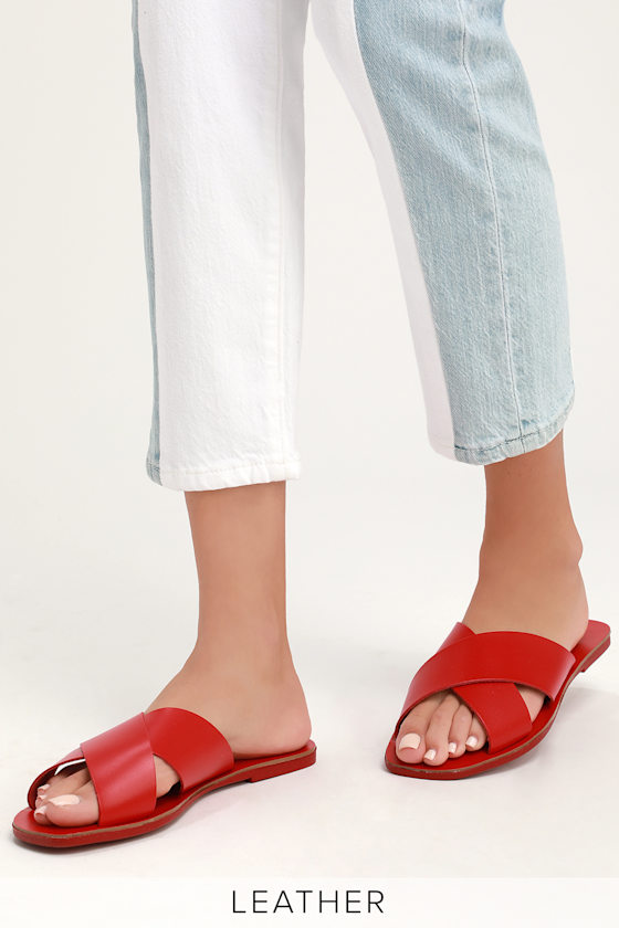 Seychelles Total Relaxation - Red Slides - Leather Slide Sandals - Lulus