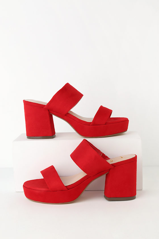 Chic Red Heels - Vegan Suede Platform Mules - Platform Heels - Lulus