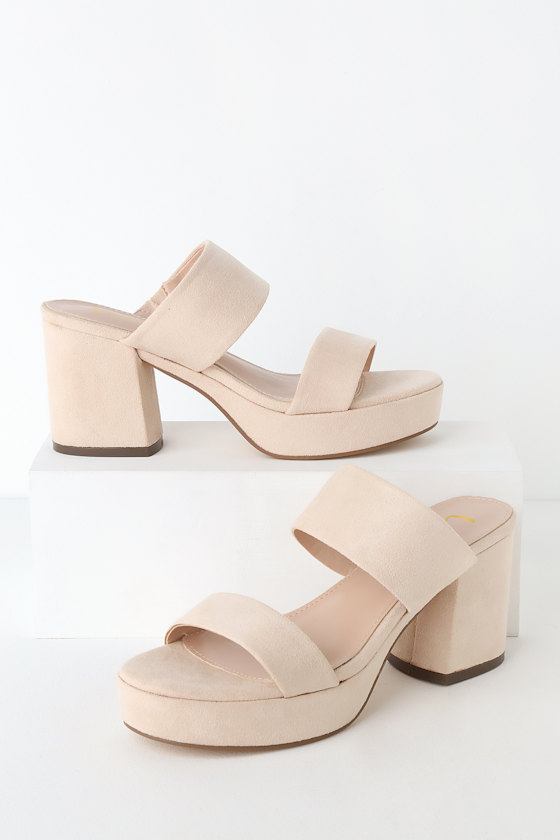 Chic Nude Heels - Vegan Suede Platform Mules - Platform Heels - Lulus