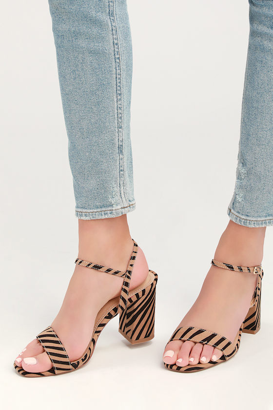 Cute Chunky Heel Sandals - Zebra Print Heels - High Heel Sandals - Lulus