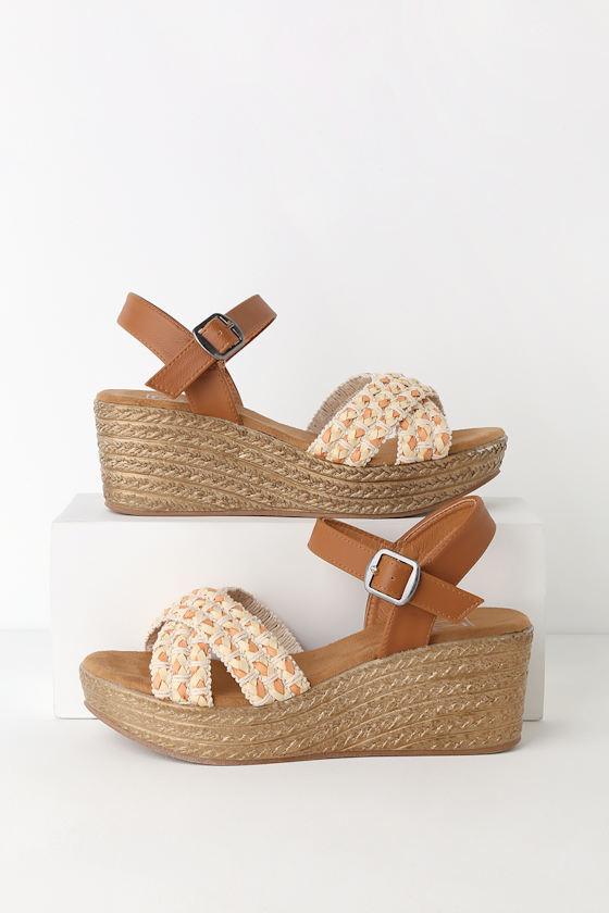 LFL Ali Cognac Wedges - Platform Wedges - Woven Wedges - Lulus