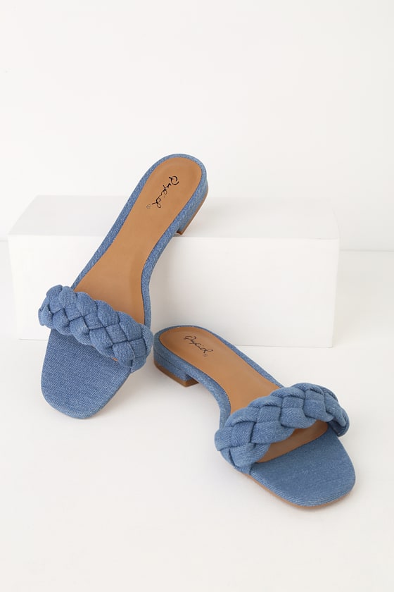 Cute Slide Sandals - Light Blue Denim Sandals - Braided Sandals - Lulus