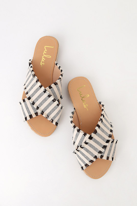 Cute Black Striped Slides - Slide Sandals - Lulus