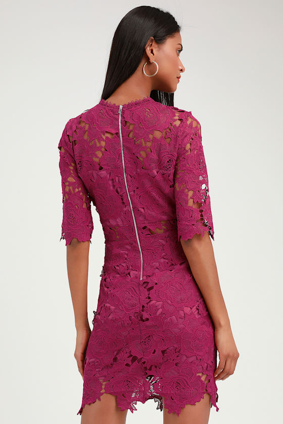 Sexy Magenta Dress - Lace Dress - Sheath Dress - Cocktail Dress - Lulus