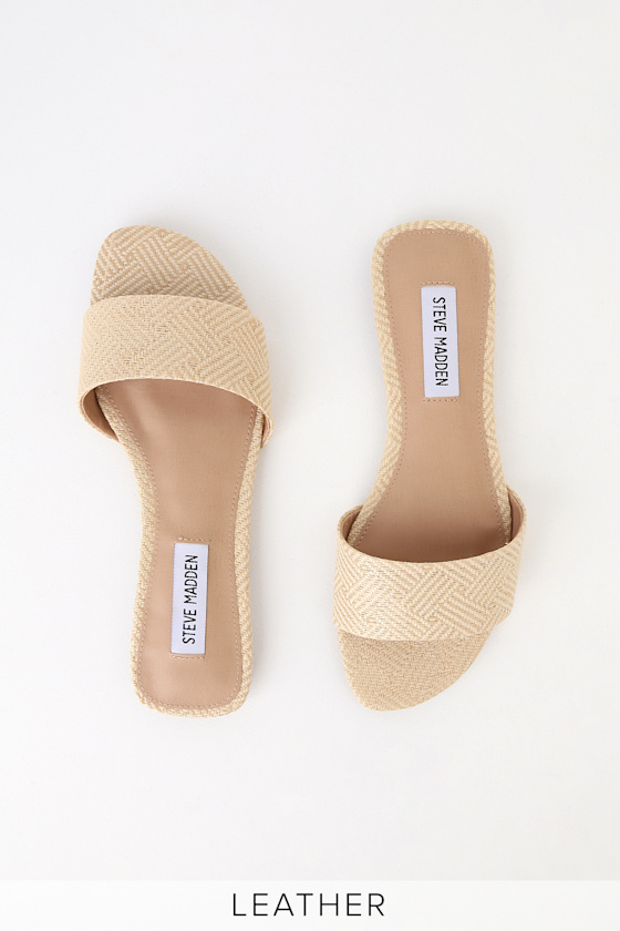 Steve Madden Bev - Natural Raffia Sandals - Woven Slide Sandals