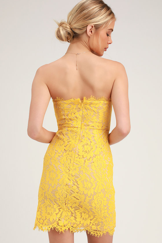 Chic Yellow Lace Dress - Lace Mini Dress - Strapless Lace Dress - Lulus