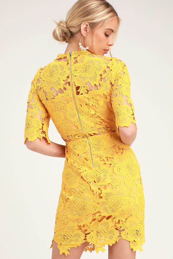 Sexy Yellow Dress - Yellow Lace Dress - Yellow Lace Sheath Dress - Lulus