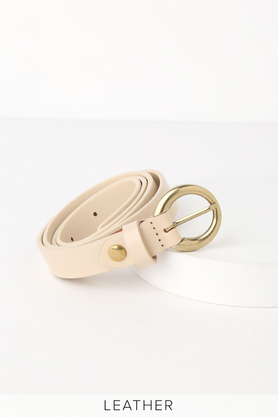 Cute Beige Leather Belt - Beige and Gold Belt - Skinny Belt - Lulus