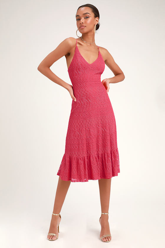 Cute Magenta Dress - Magenta Lace Dress - Lace Midi Dress - Lulus