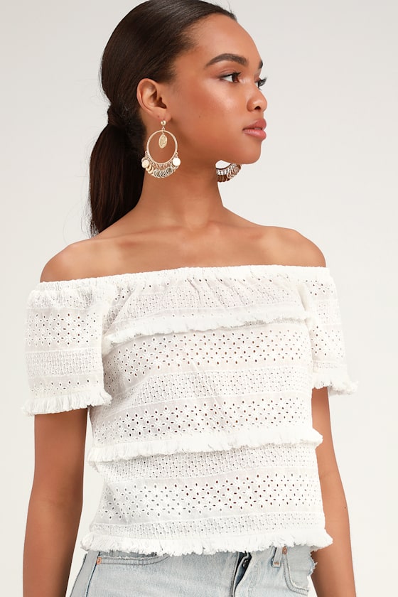 Cute White Eyelet Lace Top White Lace Top Fringe Top Lulus