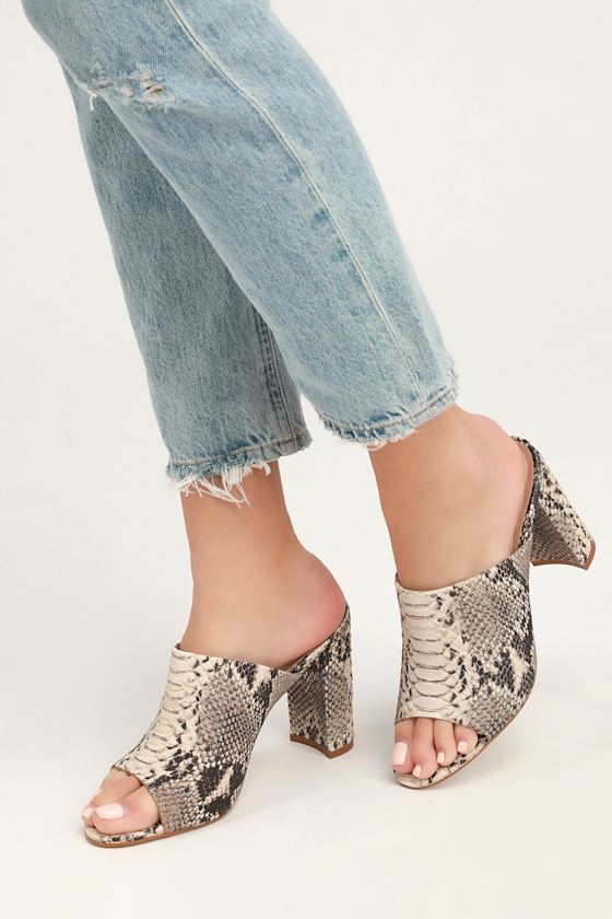 Steve Madden Esmeralda - Natural Snake Mules - Peep-Toe Mules - Lulus