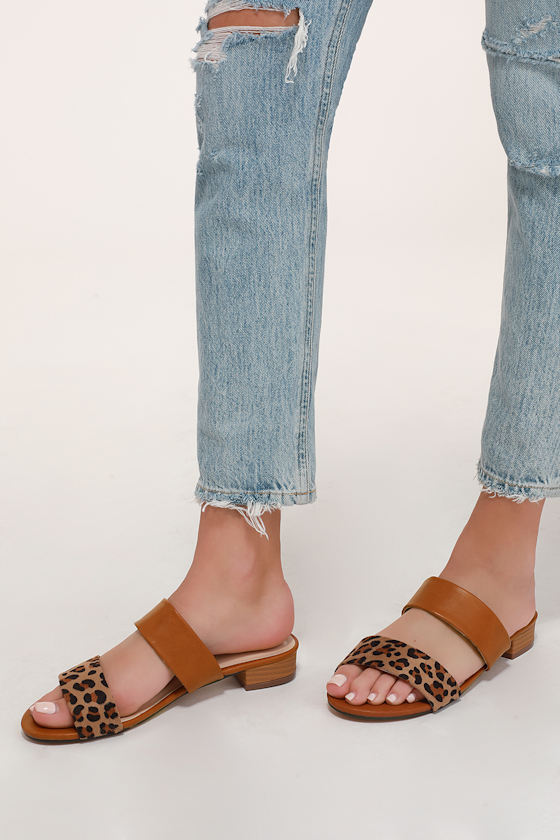 Cute Leopard Sandals - Two-Strap Sandals - Slide Sandals - Lulus
