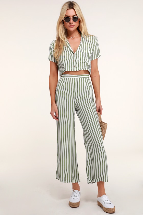 Faithfull the Brand Gabrielle Pants - Green Striped Pants - Pants - Lulus