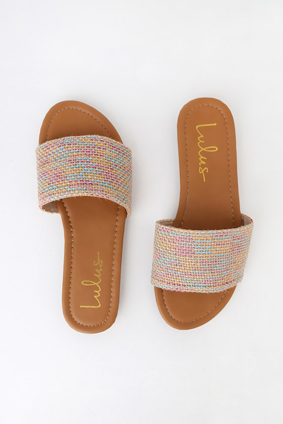 Cute Rafia Slide Sandals - Multicolored Slide Sandals - Lulus