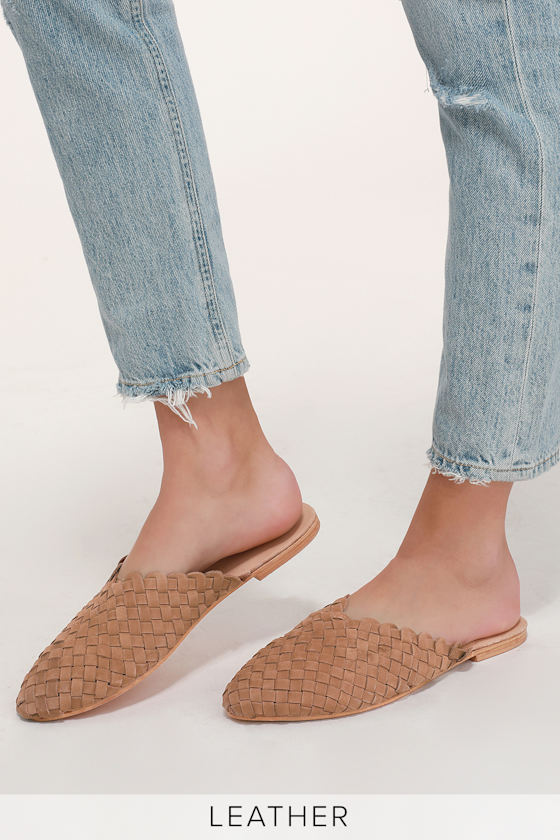 Rebels Talia - Tan Woven Mules - Genuine Suede Leather Mules