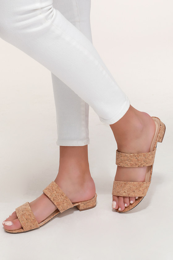 Cute Cork Sandals - Two-Strap Sandals - Slide Sandals - Lulus