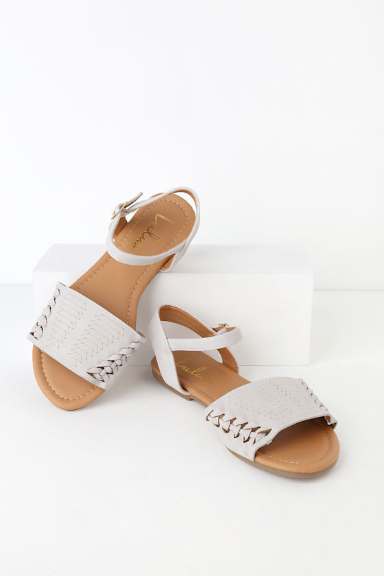 Light Grey Nubuck Flat Sandals - Huarache Ankle Strap Sandal - Lulus
