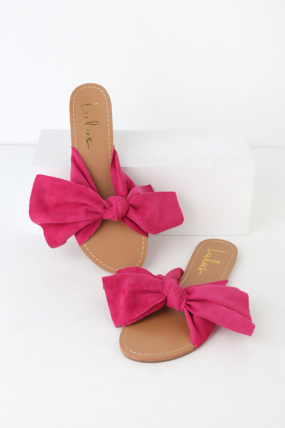 Fuchsia Sandals - Knotted Sandals - Knotted Slide Sandals - Lulus