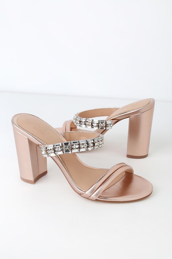 Jewel by Badgley Mischka Katherine - Rose Gold Rhinestone Mules - Lulus