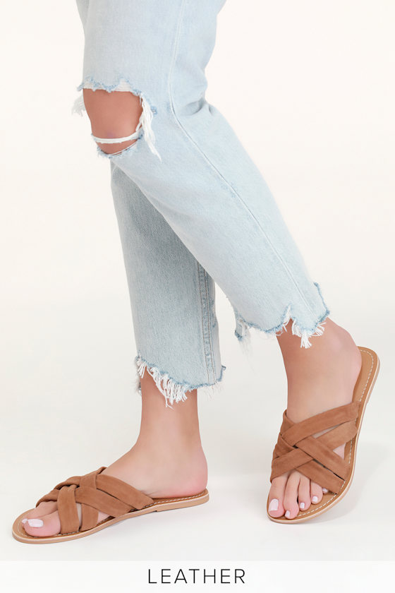 Rebels Joy - Tan Sandals - Suede Leather Sandals - Slide Sandals - Lulus