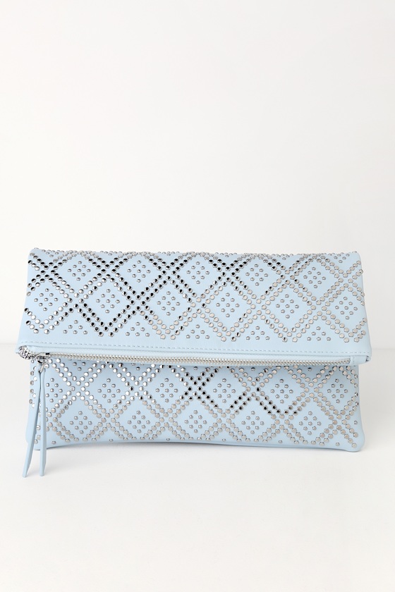 Chic Blue Clutch - Studded Clutch - Vegan Leather Clutch - Lulus