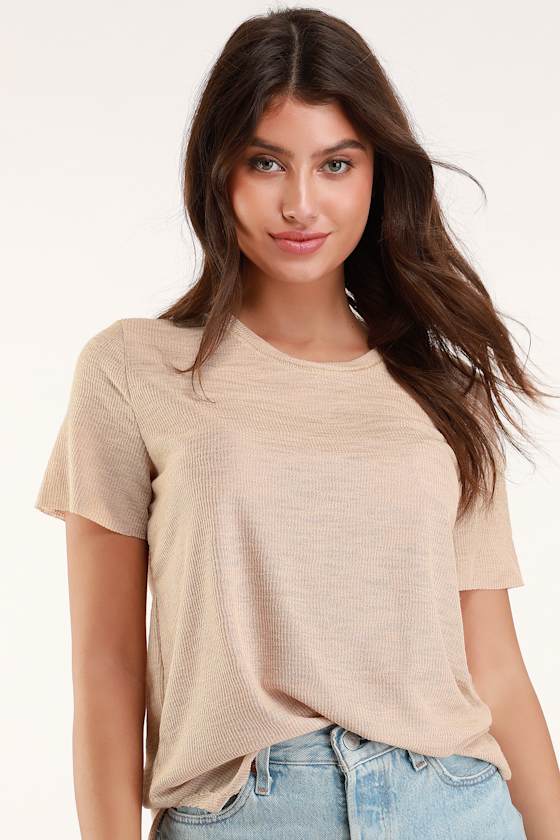 Project Social T Alix - Beige Tee - Textured Tee - Basic T-Shirt - Lulus