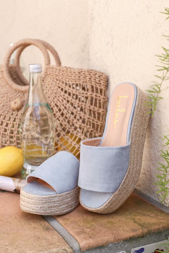 Cute Light Blue Espadrille Slides - Espadrilles - Suede Slides - Lulus