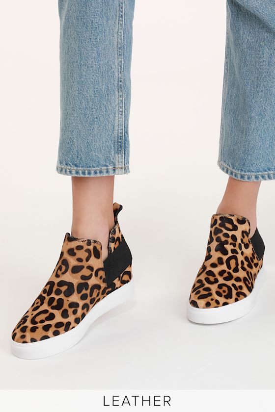Steve Madden Leopard Print Shoes - Wedge Sneakers - Leather Shoes