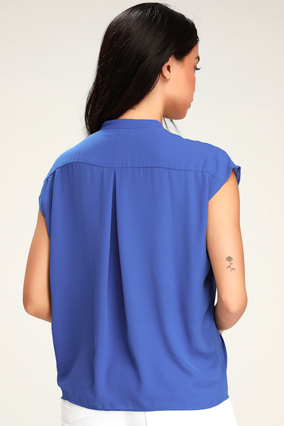 Cute Royal Blue Top - Button-Up Top - Short Sleeve Top - Lulus