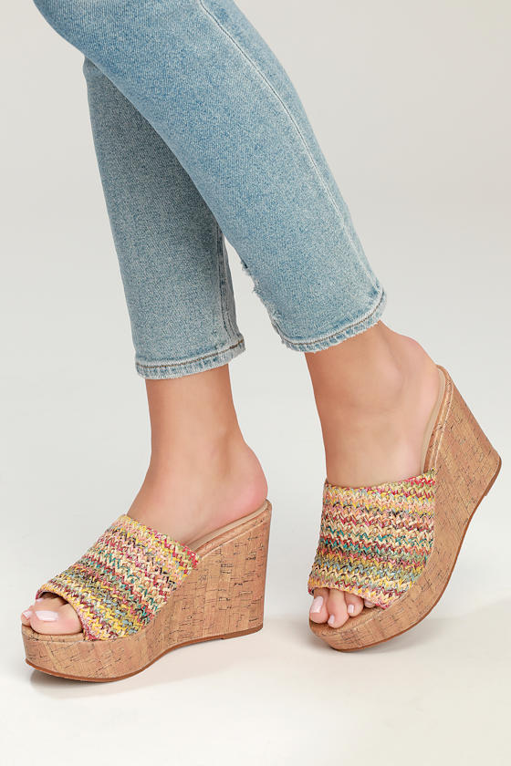 Seychelles Perennial - Multi Raffia Wedges - Platform Wedges - Lulus