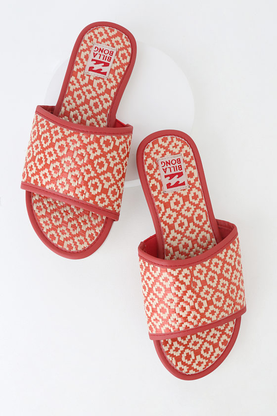 Billabong Suns Out Sandals Red And White Sandals Slide Sandal Lulus