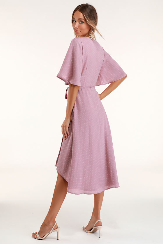 Cute Mauve Dress - Mauve Print Dress - Midi Wrap Dress - Dress - Lulus
