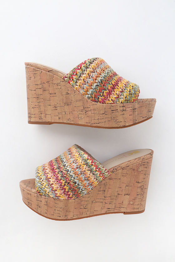 Seychelles Perennial - Multi Raffia Wedges - Platform Wedges - Lulus