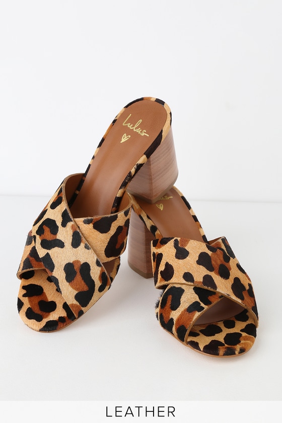 Lulus Mules Leopard Print Mules Calf Hair Peep Toe Mules