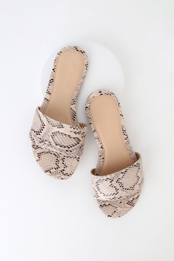 Chic Slide Sandals - Brown Snake Slide Sandals - Slides - Lulus