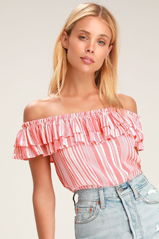 Cute Red and White Top - Crop Top - Off-the-Shoulder Top - Lulus