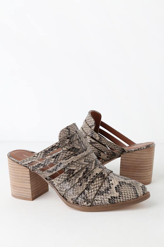 Report Tommy - Snake Print Mules - Strappy Mules - High Heel Mule - Lulus