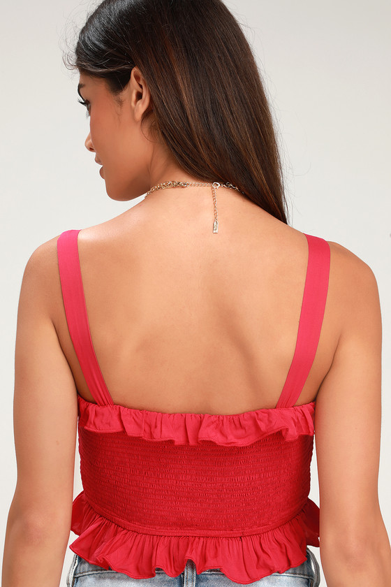 Cute Magenta Top Crop Top Ruffled Top Smocked Top Lulus