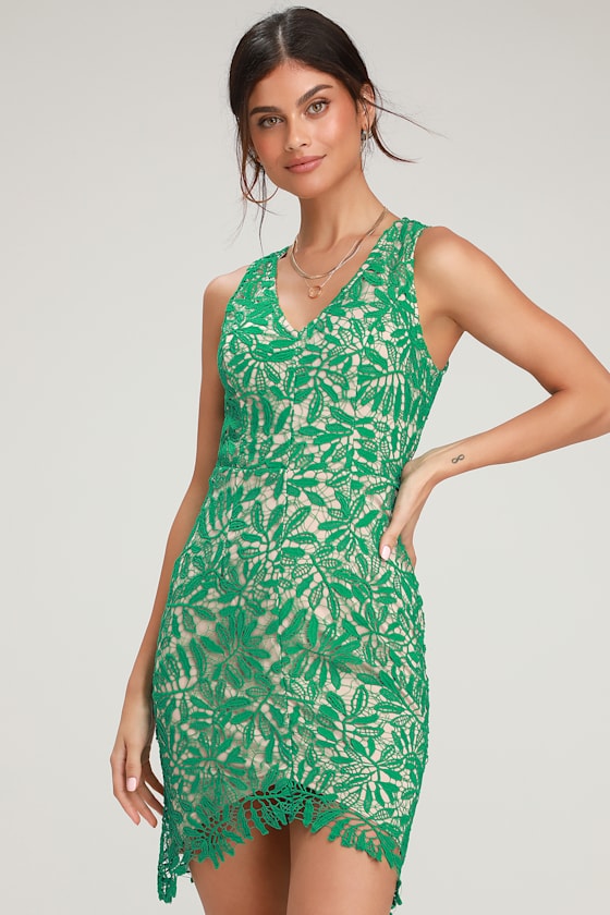 Chic Green Dress - Lace Dress - Bodycon Dress - Sleeveless Dress - Lulus