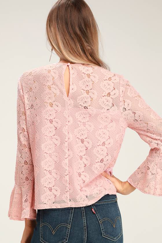 Lovely Blush Pink Lace Top - Three-Quarter Sleeve Top - Pink Top - Lulus