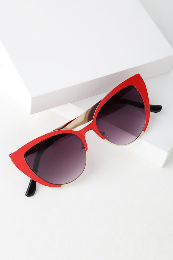 Cute Red Sunnies - Cat-Eye Sunglasses - Red Cat-Eye Sunnies - Lulus