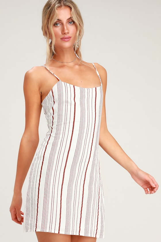 Cute Striped Mini Dress - Rust Red Striped Dress - Sheath Dress - Lulus