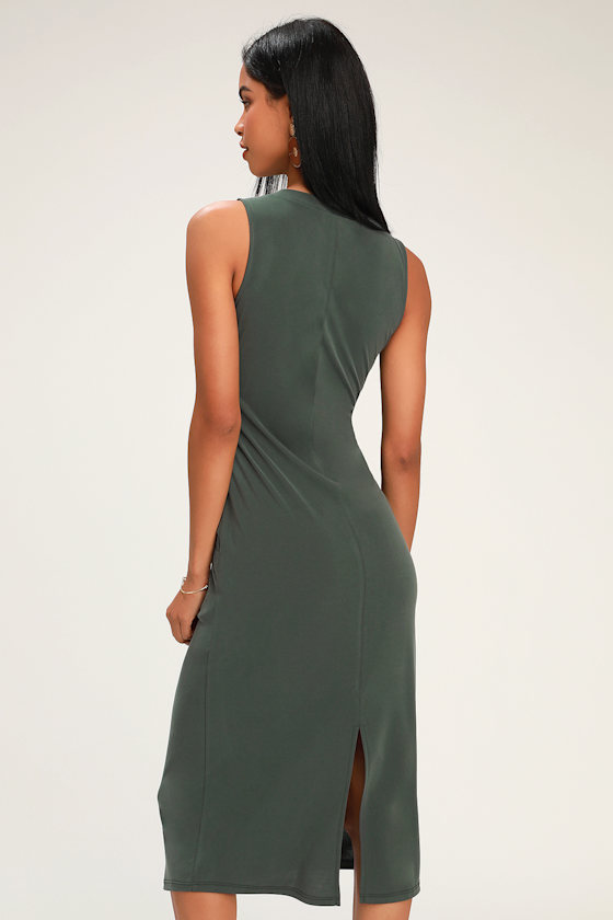 Cute Washed Olive Green Dress - Sheath Dress - Midi Dress - Lulus