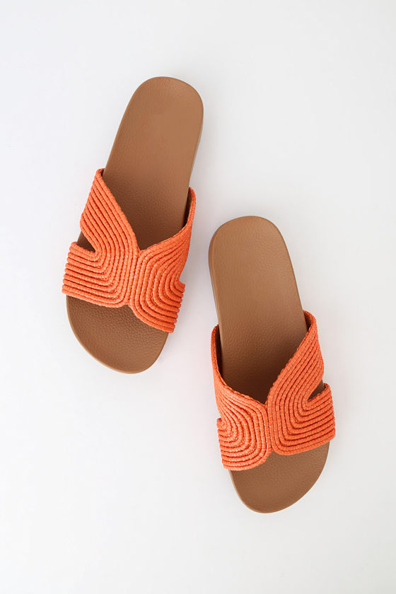 Cute Red Sandals - Slide Sandals - Woven Sandals - Flat Sandals - Lulus