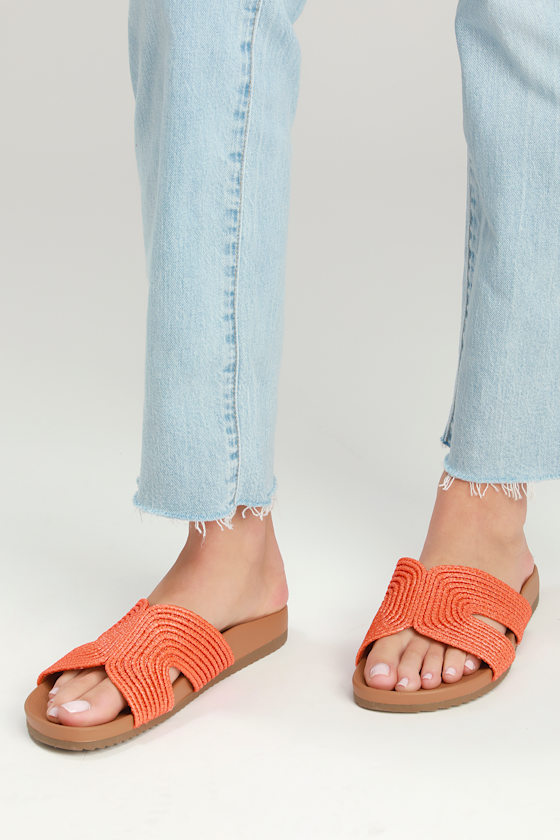 Cute Red Sandals - Slide Sandals - Woven Sandals - Flat Sandals - Lulus