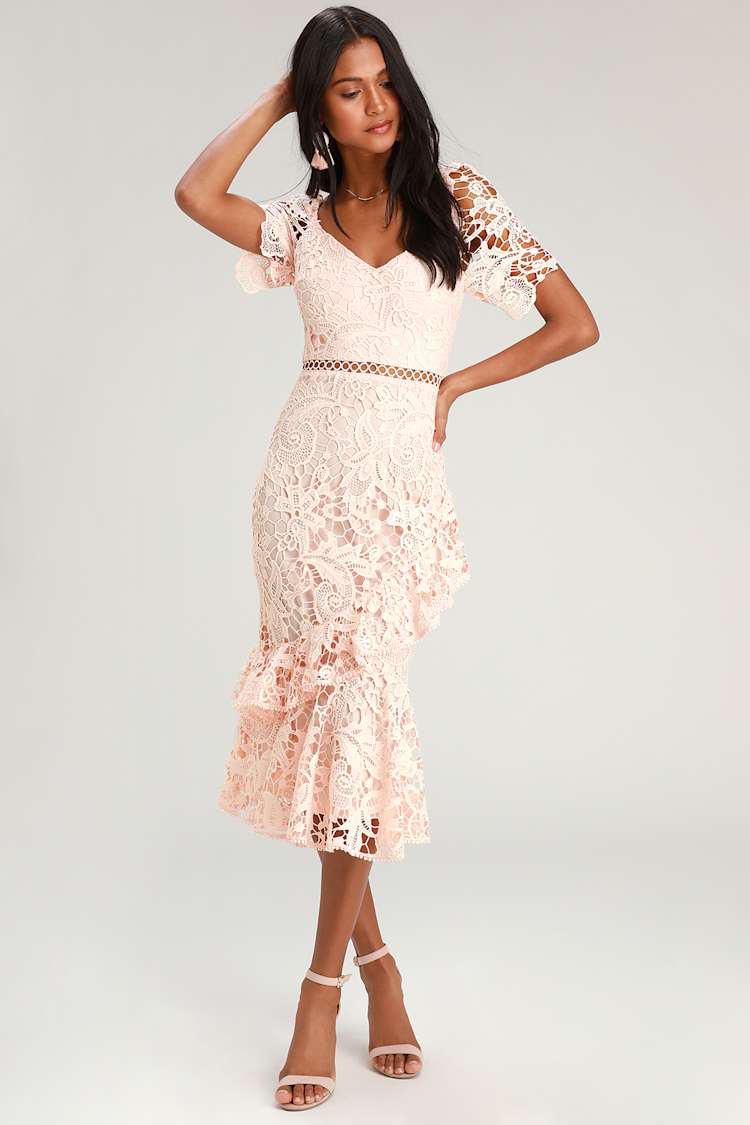Pink Lace Midi Dress