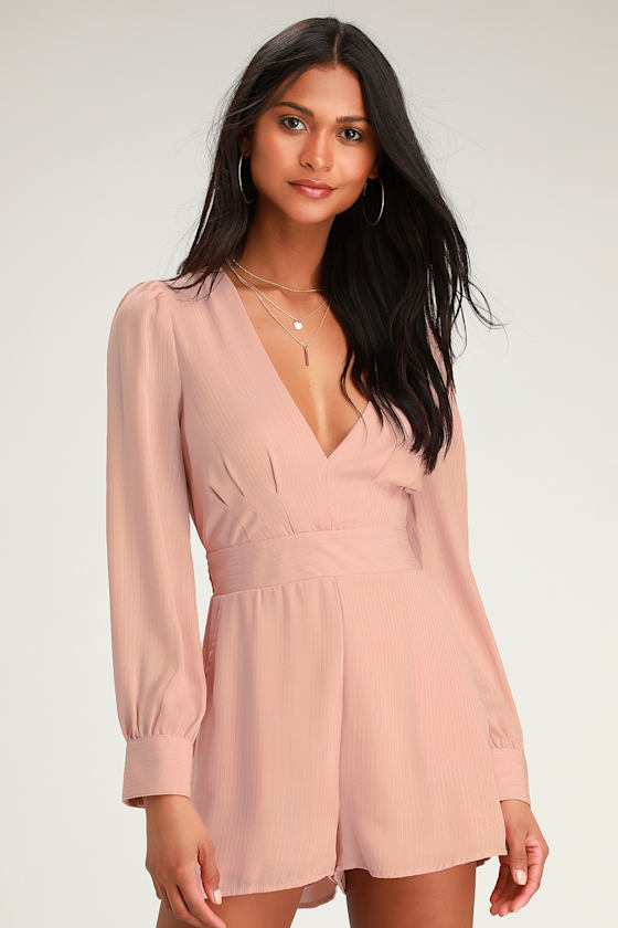 Cute Blush Romper - Metallic Striped Romper - Long Sleeve Romper - Lulus