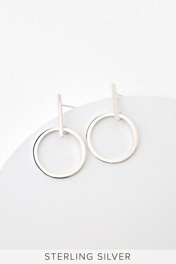 Lovely Silver Earrings - Sterling Silver Bar Circle Earrings - Lulus