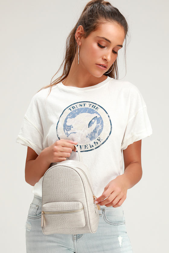 Cute Grey Backpack - Grey Croc Embossed Backpack - Mini Backpack - Lulus